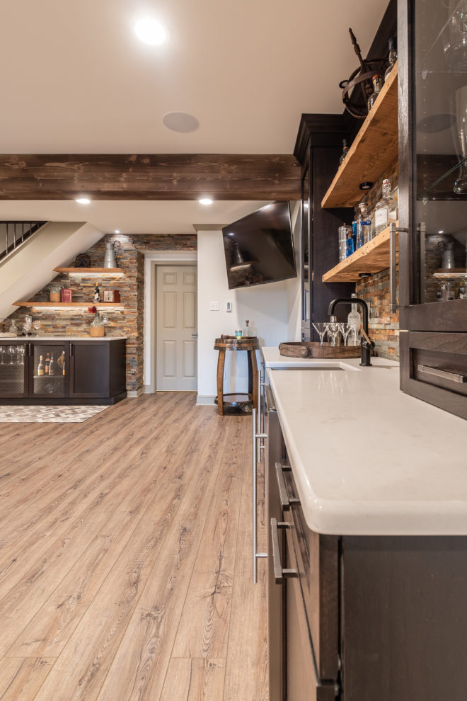 Custom Cabinetry for Rustic Chic Finished Basement - Gardner/Fox Associates